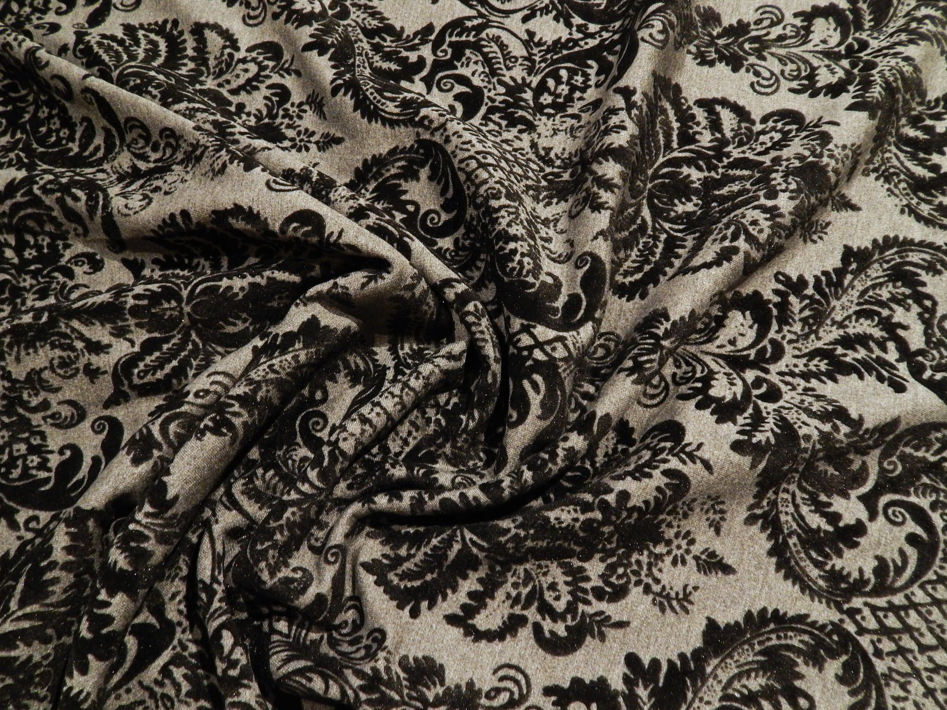 Enchanted Midnight Velvet Flocked Grey & Black Interlock Fabric – Legacy Fabrics